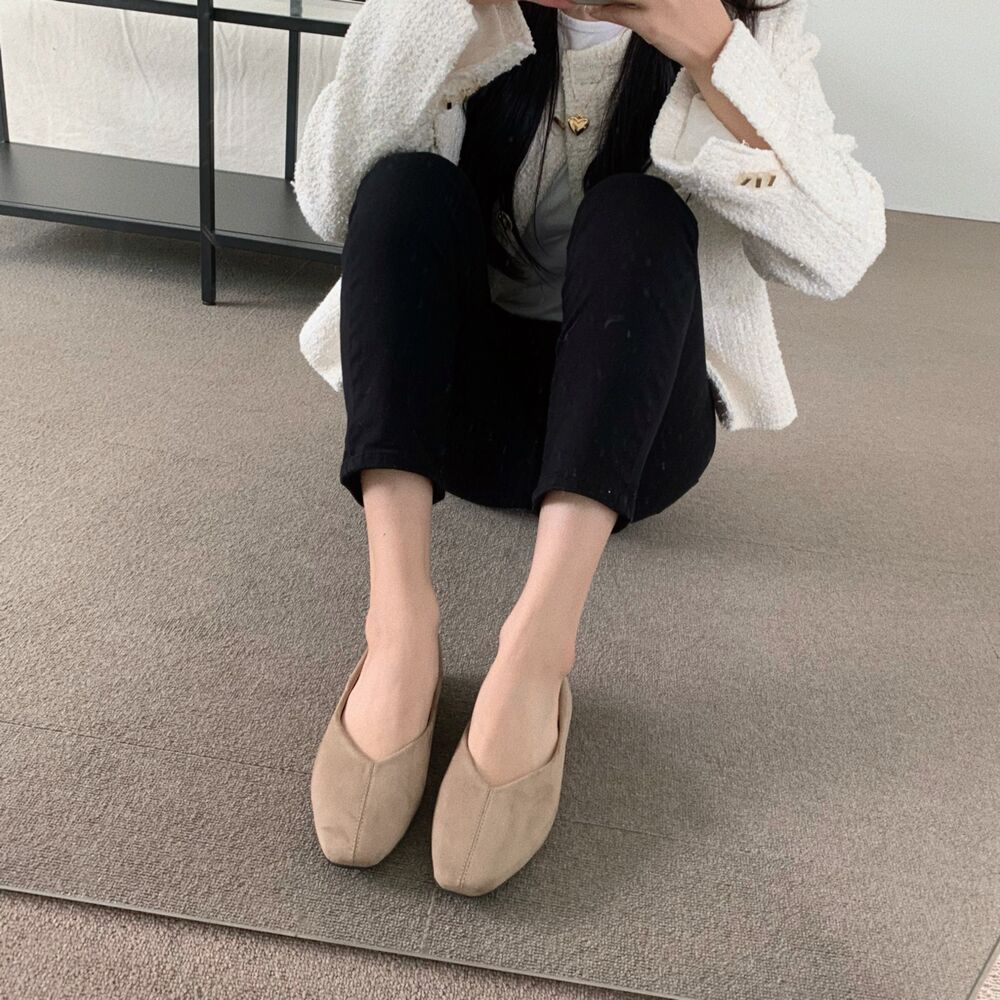 1cmスクエアステッチスエードフラットシューズ(4color) | NUGU