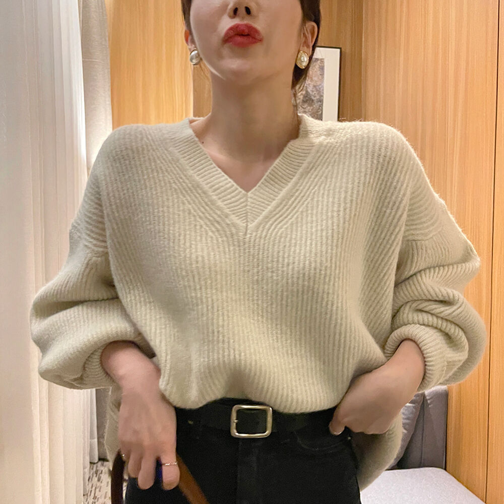 아이보리 루즈핏 브이넥니트 (2col)