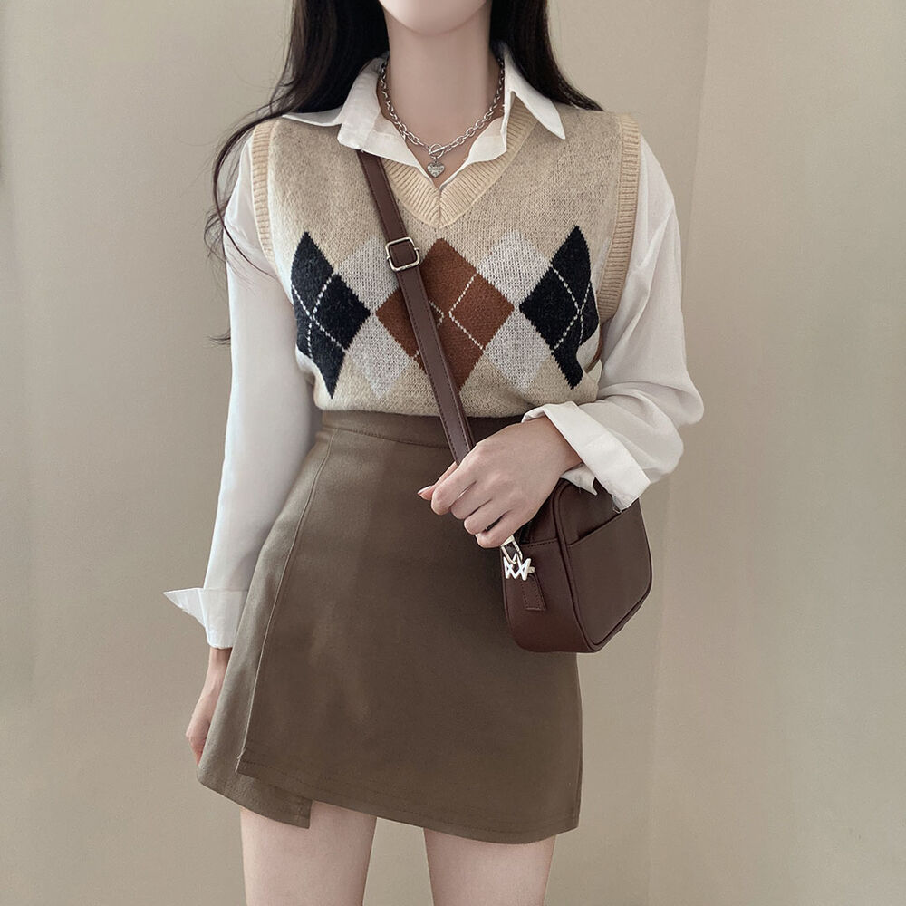 (4color/秋色感)アーガイルVネックニットベスト|ファッション通販サイトNUGU