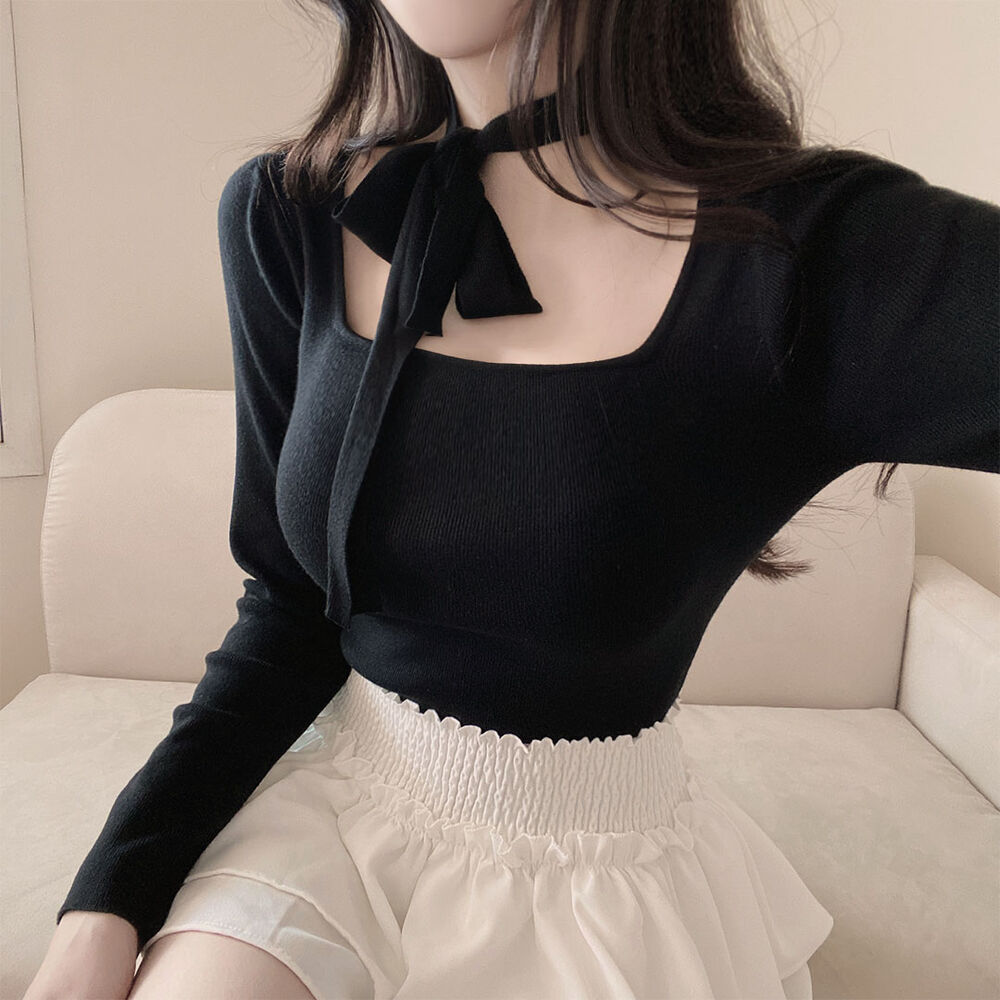 (2color/SET)マフラースクエアスリム長袖ニット | NUGU