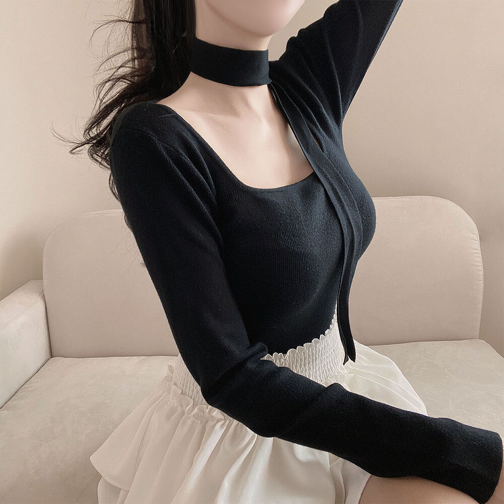 (2color/SET)マフラースクエアスリム長袖ニット | NUGU